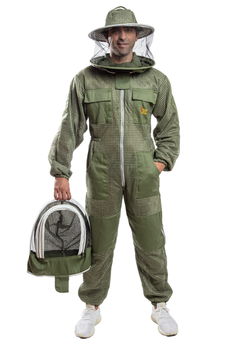 Olive Green Beekeeping Ventilated Suits with Round Veil & Fencing Veil – Massive Bee Store LLC
