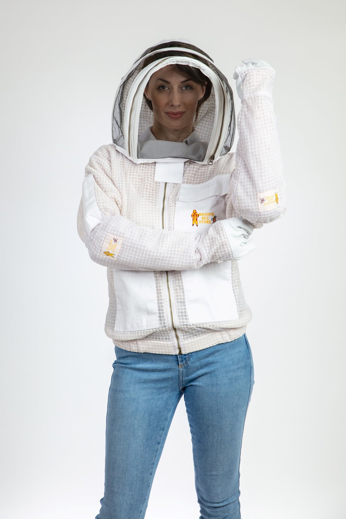 White Beekeeping Ventilated Jacket with Fencing Veil – Massive Bee ...