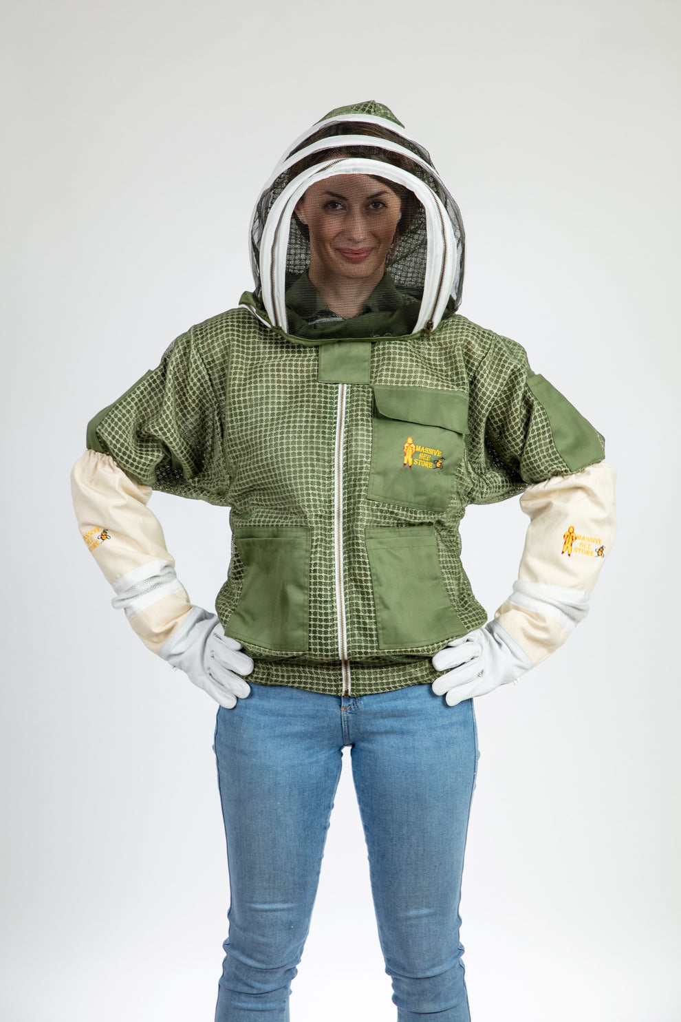 Olive Green Beekeeping Ventilated Jacket with Fencing Veil – Massive ...