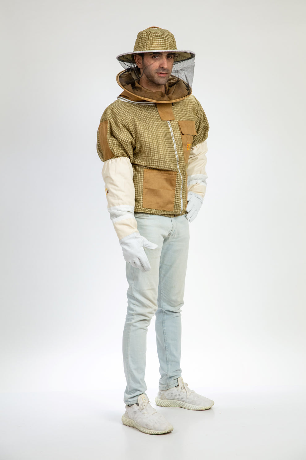 Khaki Beekeeping Ventilated Jacket with Round Veil – Massive Bee Store LLC