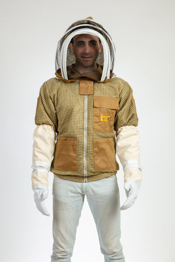 Khaki Beekeeping Ventilated Jacket with Fencing Veil – Massive Bee ...