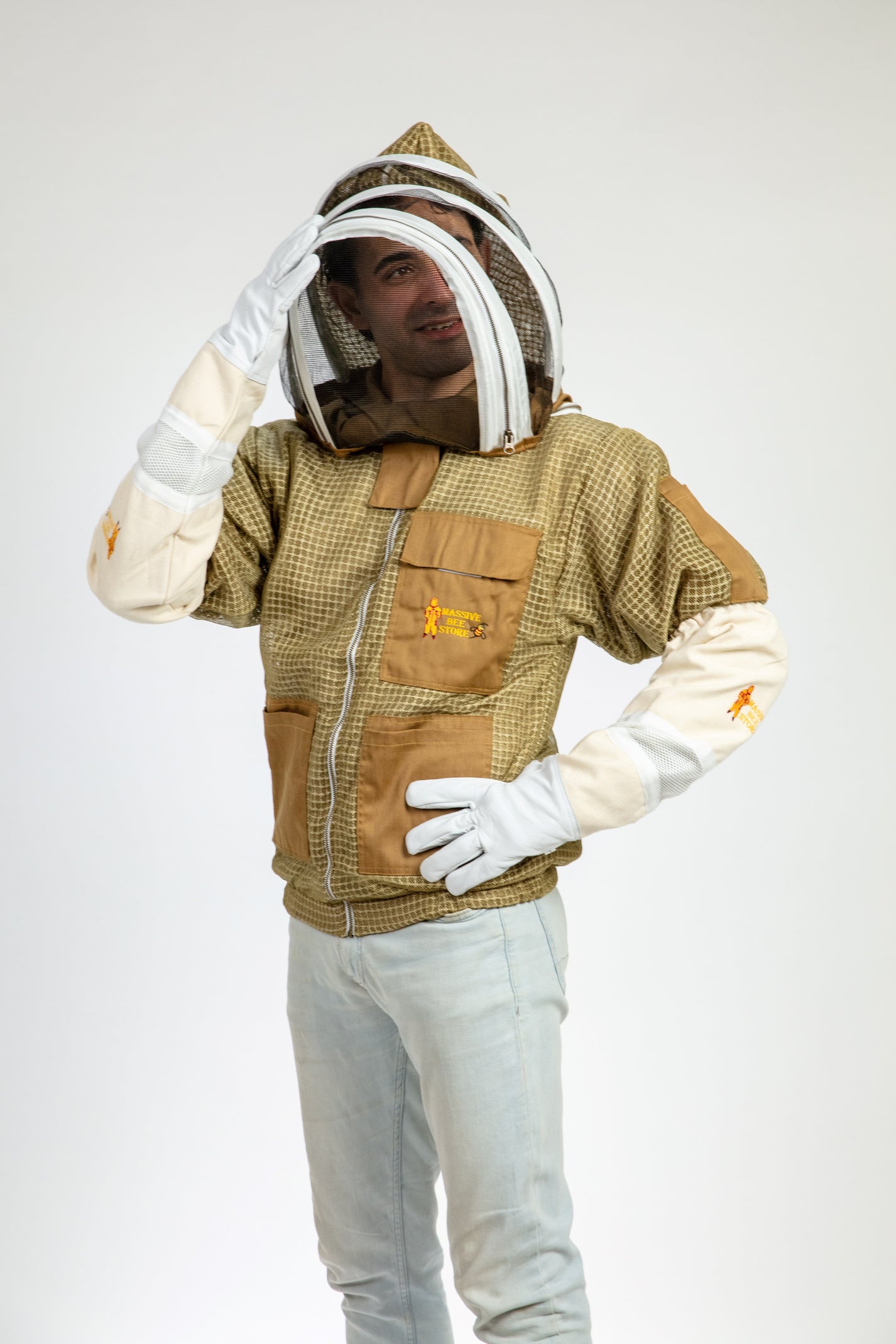Khaki Beekeeping Ventilated Jacket with Fencing Veil – Massive Bee ...