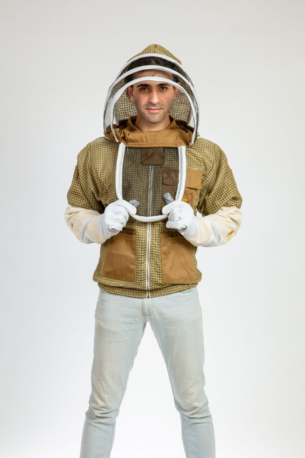 Khaki Beekeeping Ventilated Jacket with Fencing Veil – Massive Bee ...