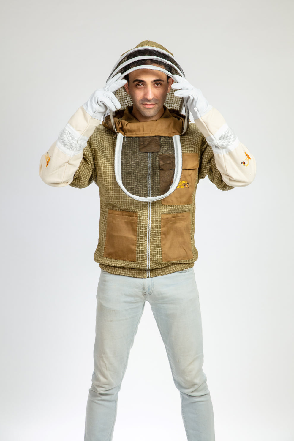 Khaki Beekeeping Ventilated Jacket with Fencing Veil – Massive Bee ...