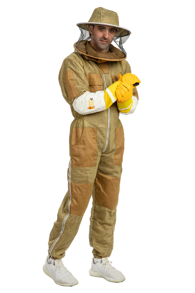 Khaki Beekeeping Ventilated Suits with Round Veil – Massive Bee Store LLC
