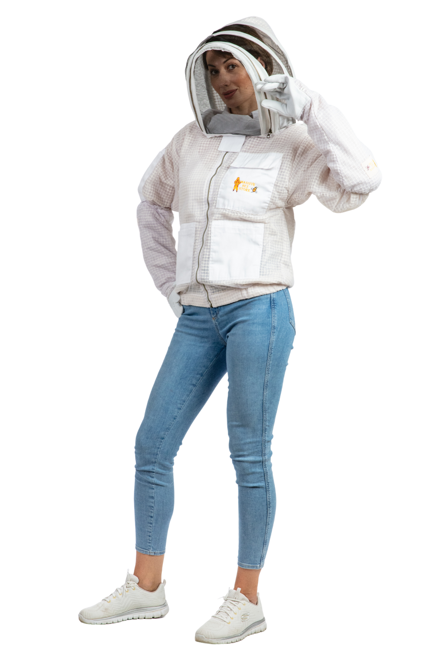 White Beekeeping Ventilated Jacket with Fencing Veil – Massive Bee ...